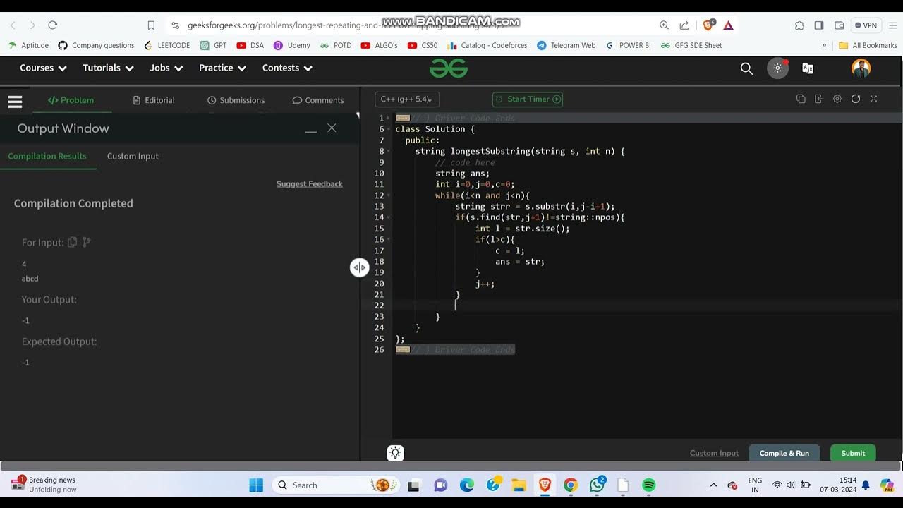 Longest repeating and non-overlapping substring | GFG POTD | 7th march POTD | Easy - YouTube