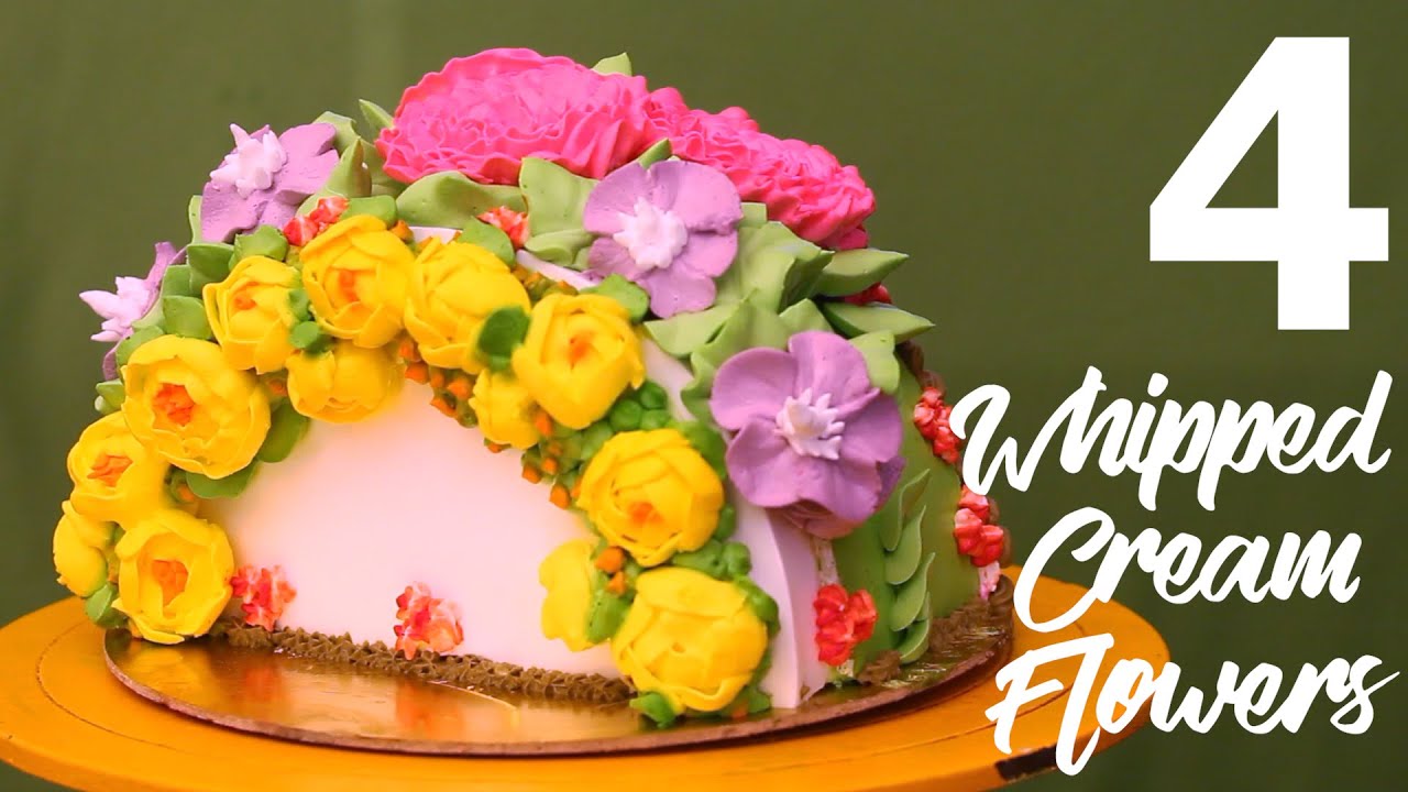 Whipped Cream Flowers | How to make whipping cream flowers | 4 Flowers ...