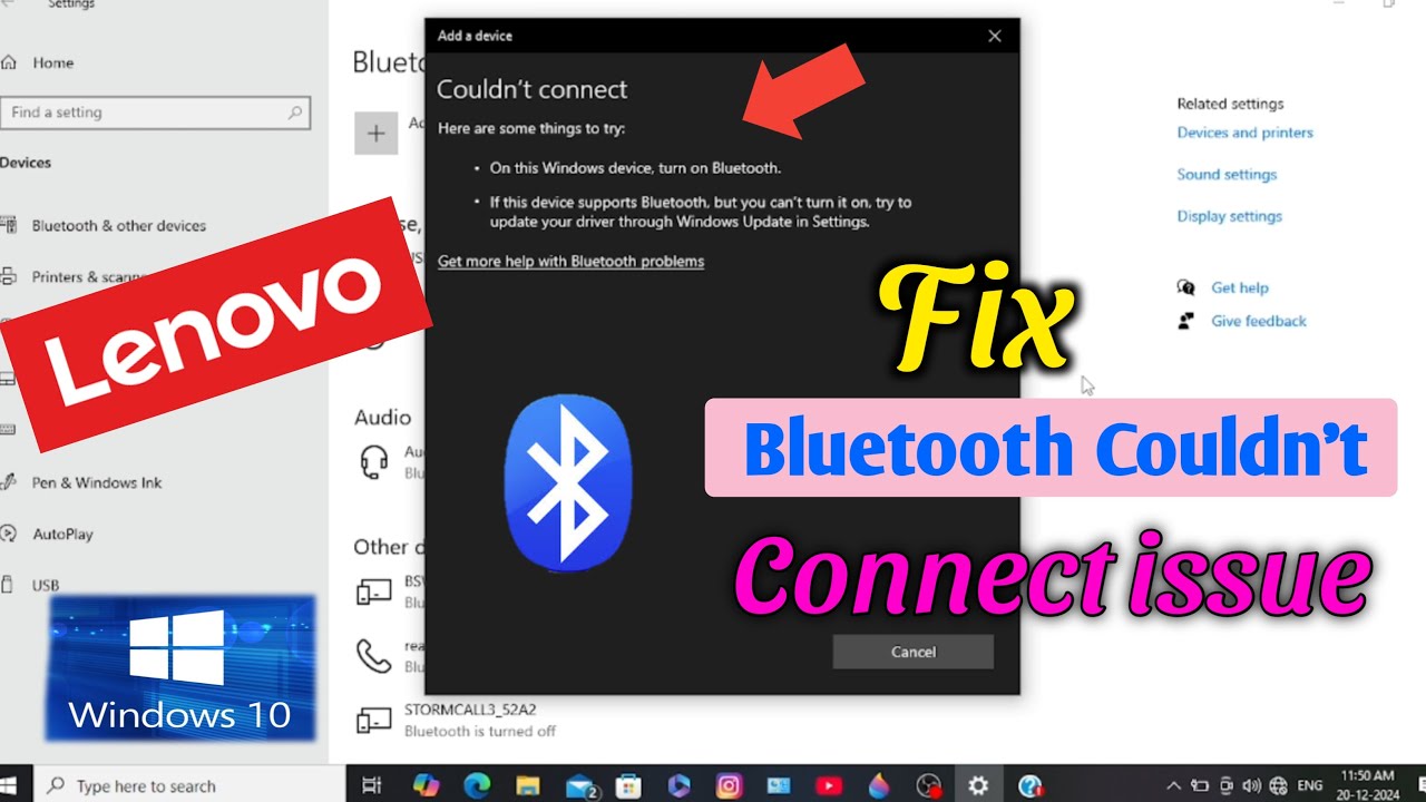Fixed Bluetooth Couldn't Connect issue On Windows 10 Lenovo Computer🔥 ...