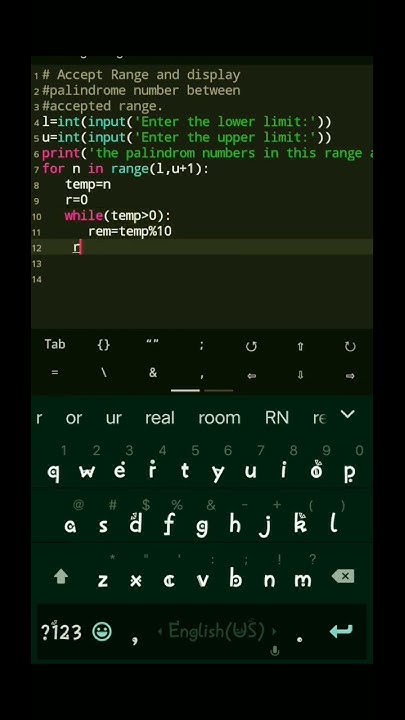 Palindrome Number Between Range🔥python Program Shorts Viral Palindrome Python