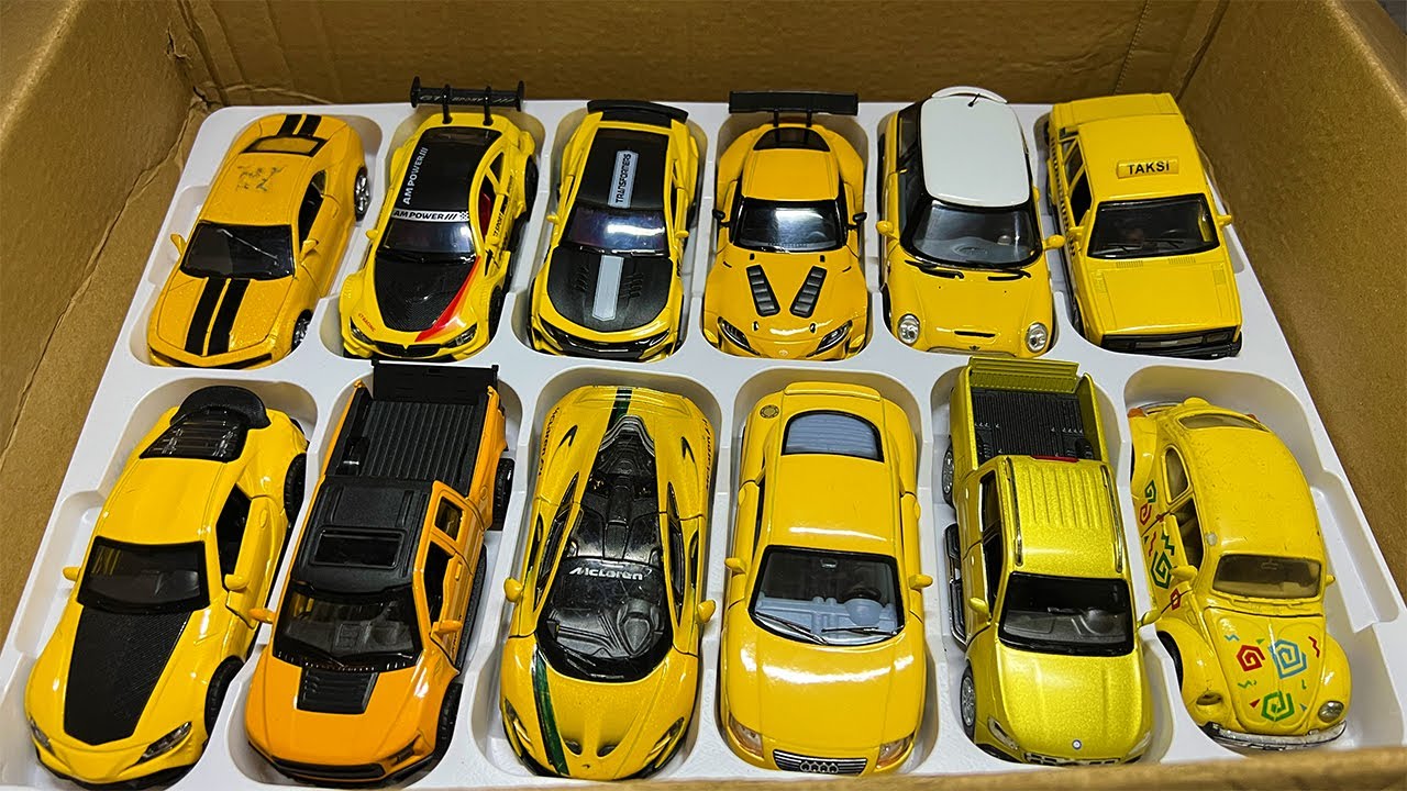 Box Full of Full Model Yellow Cars /Jeep Car, Mini Cooper, Audi ...