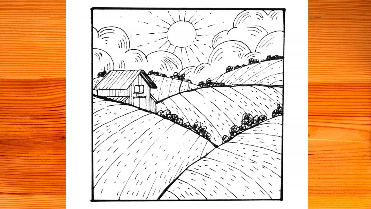 Como dibujar un paisaje paso a paso || Dibujar una granja fácil - YouTube