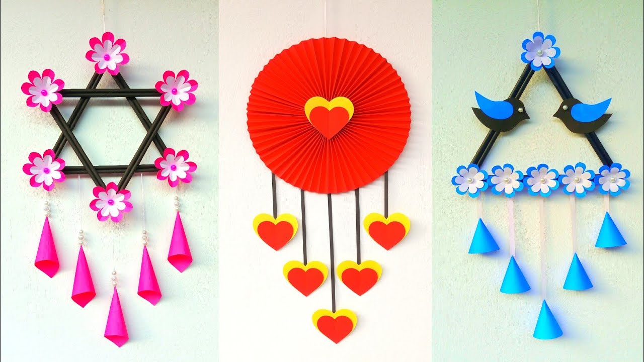 3 Easy and beautiful Paper wall hanging / Easy Paper Craft For Home ...
