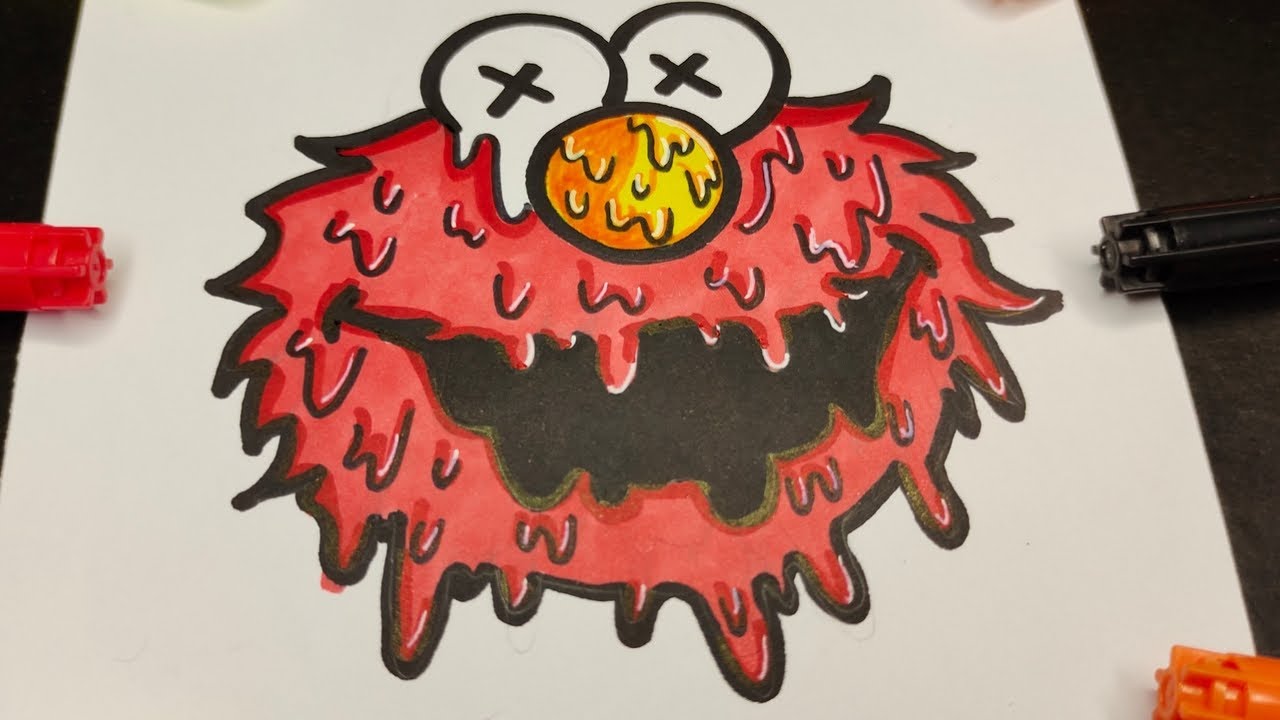 Drawing Elmo with paint markers |Drip Effect |Drawing Friday Night ...