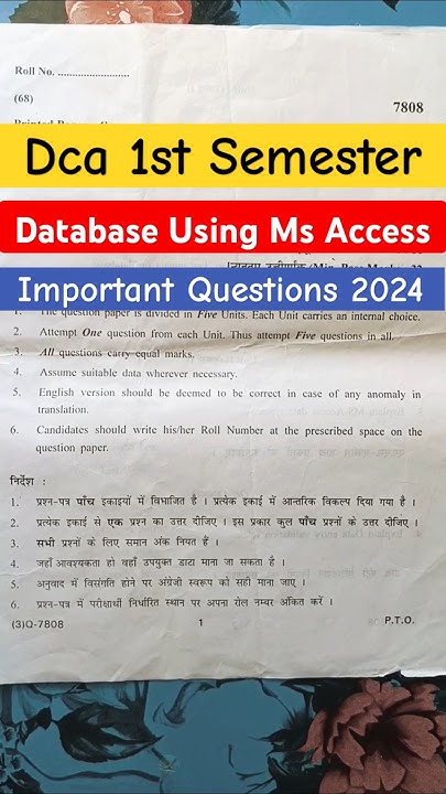 Dca 1st Sem Database Using Ms Access Important Question 2024 #viralvideo #books #youtube #exam # ...
