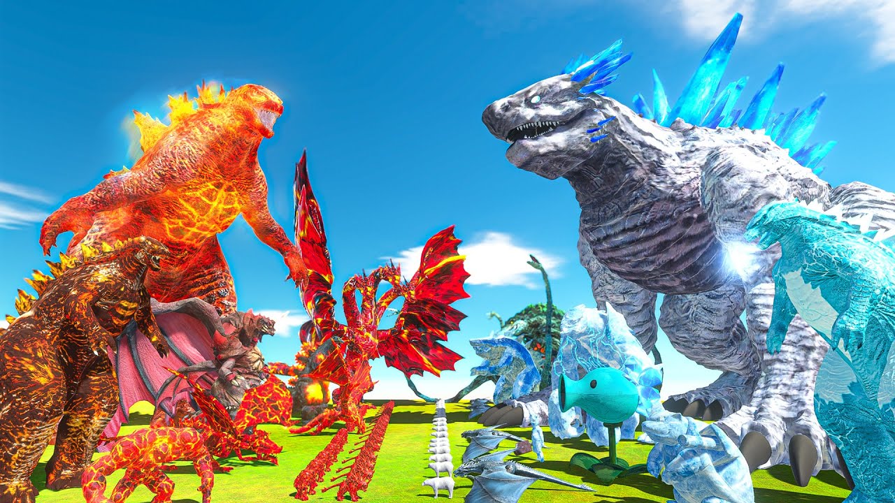 Team Fire + Legendary Thermonuclear Godzilla VS Shimo + Team Ice ...