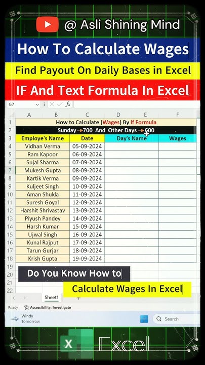 How to Calculate Wages by using IF Formula and Text Function in Excel👨‍💻🤯💥#shorts #excel # ...