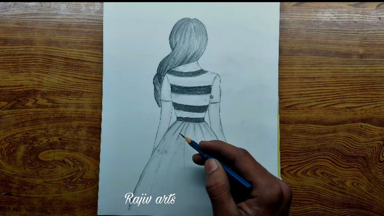 Easy girl backside drawing // how to draw a beautiful girl step by step ...