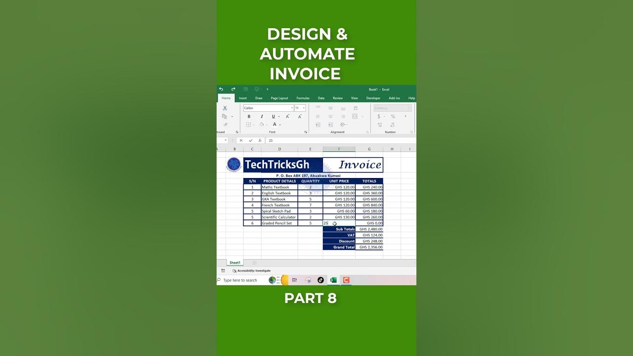 Design and Automate Invoice in Excel -Part 8 | TechTricksGh - YouTube