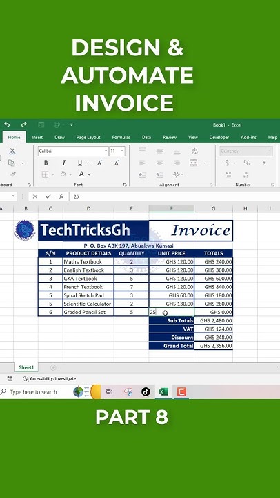 Design and Automate Invoice in Excel -Part 8 | TechTricksGh - YouTube