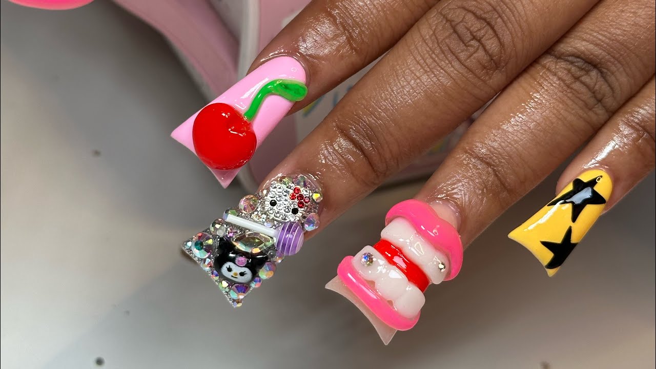 Teenage Dream acrylic nail design ( 3D teeth and lip tutorial using ...