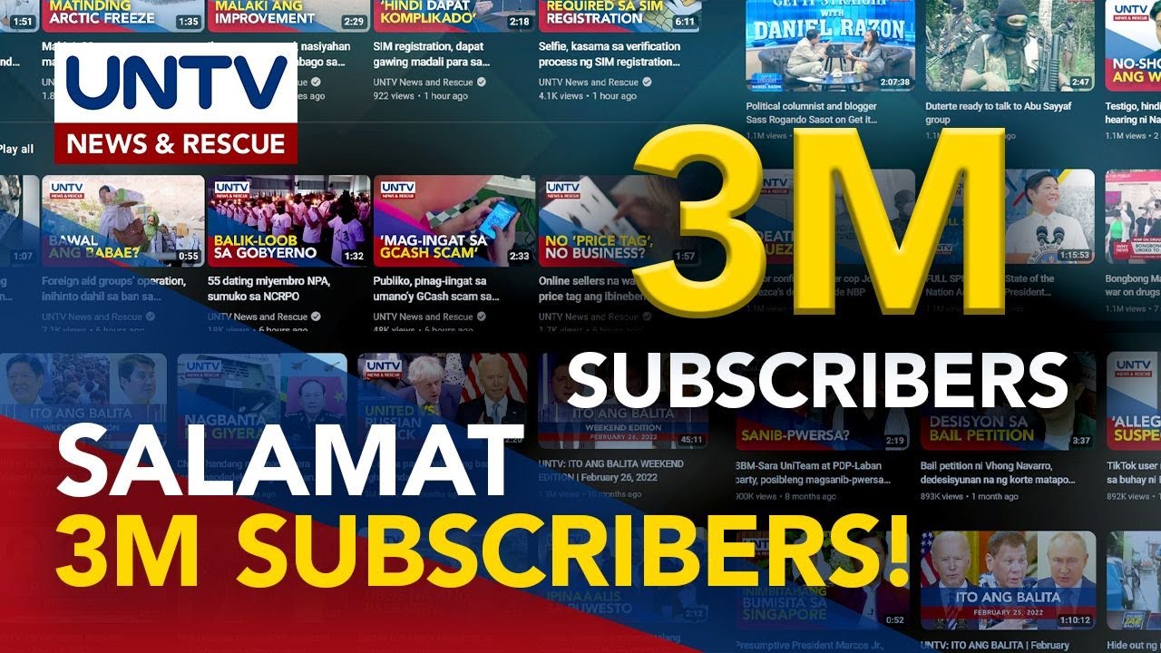 3 milyong subscribers, nakamit na ng UNTV News and Rescue YouTube ...