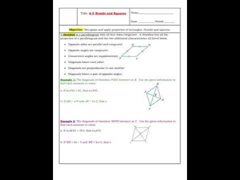 Geometry- 6.5 Rhombi & Squares Notes - YouTube
