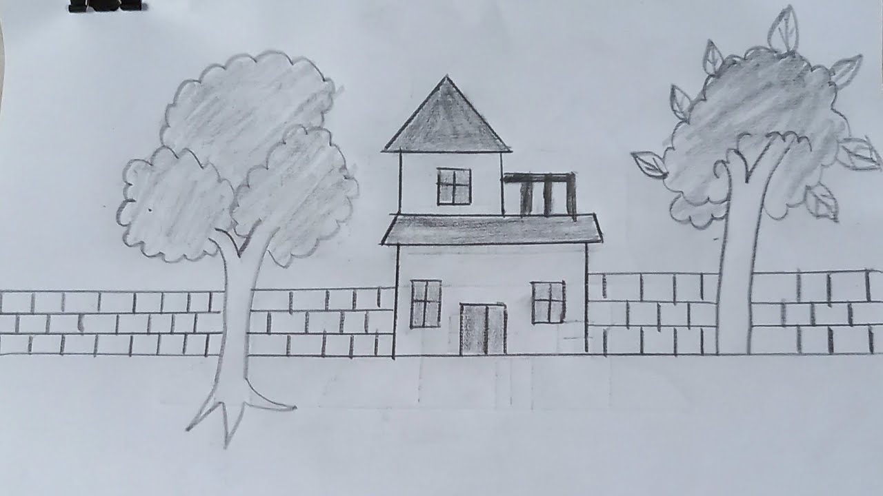 How to draw a house | Village house drawing-house drawing easy step by ...