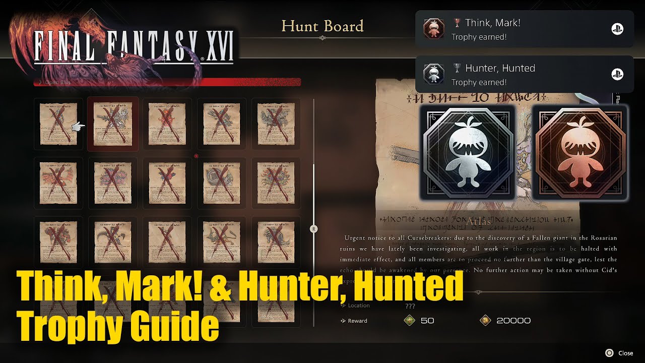 FINAL FANTASY 16 (XVI) • Think, Mark! Trophy & Hunter, Hunted Trophy ...