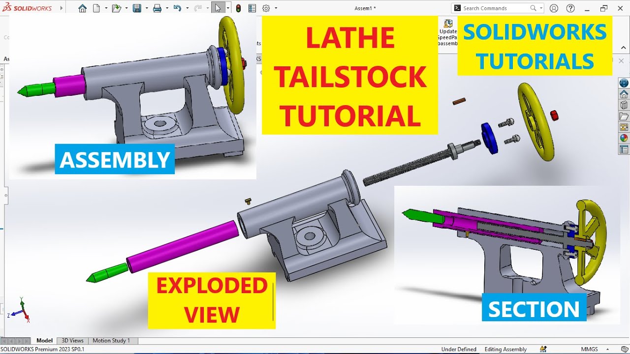 Assembly of Lathe Tailstock 1-10 Parts on Solidworks | Tutorials in ...