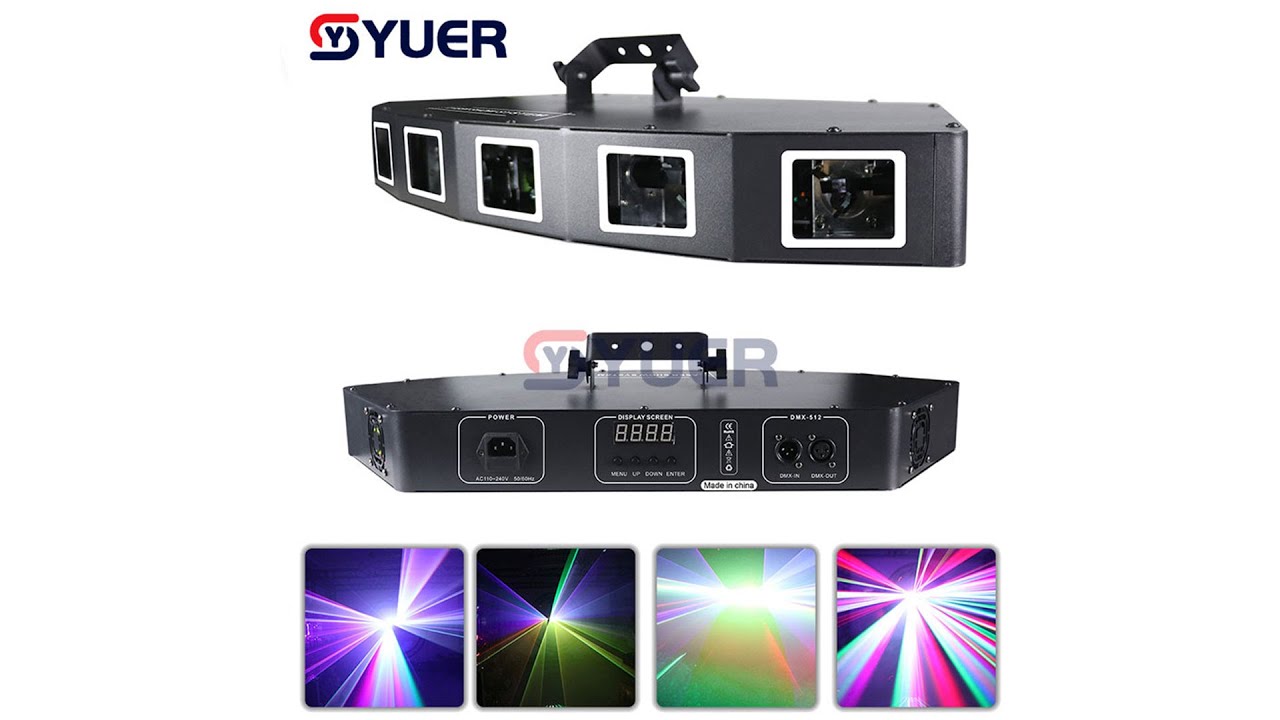 YUER™️ Fan Shaped 6 head Full Color Scanning Laser Light - YouTube