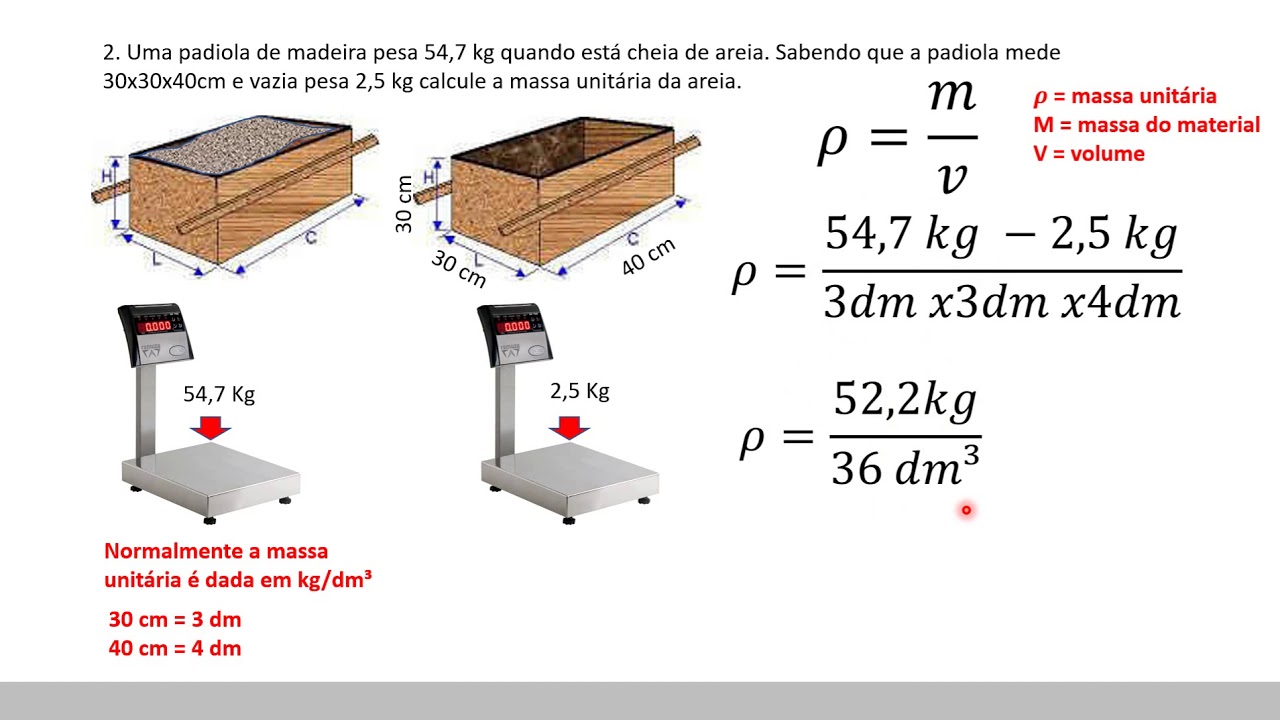 Exercícios massa unitária, massa específica, umidade - YouTube