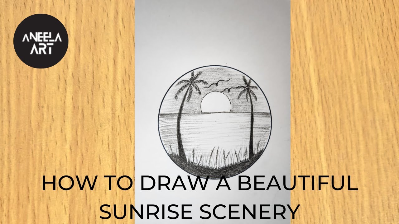 How to draw a beautiful sunrise scenery| Circle drawing for beginners ...
