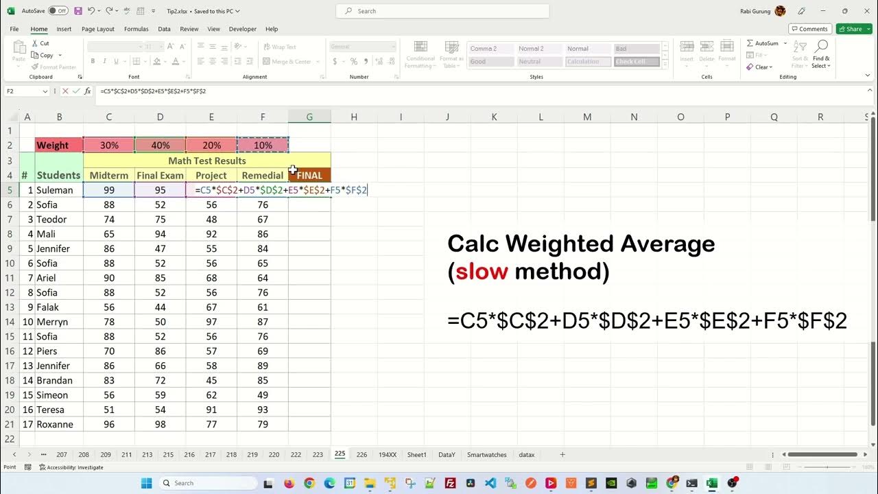 How to Calculate the Weighted Average in Excel (SUMPRODUCT) - Excel Tips and Tricks - YouTube