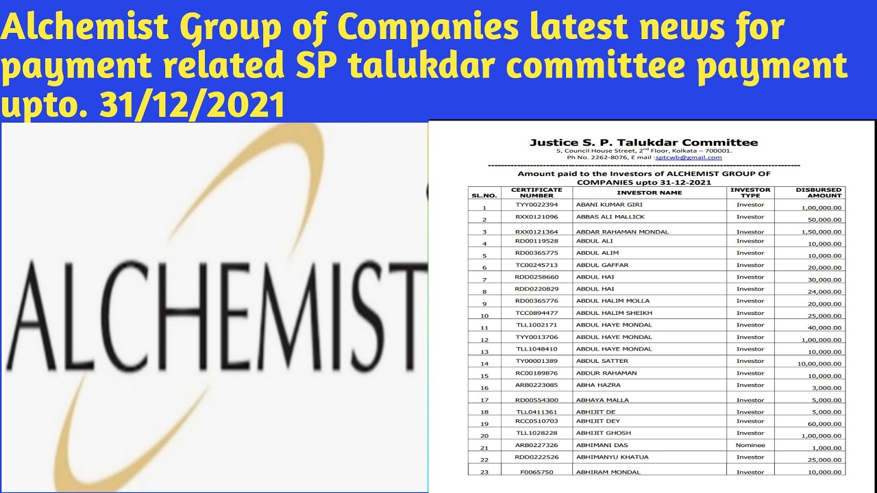 Alchemist Group of Company latest news for payment related SP talukdar ...