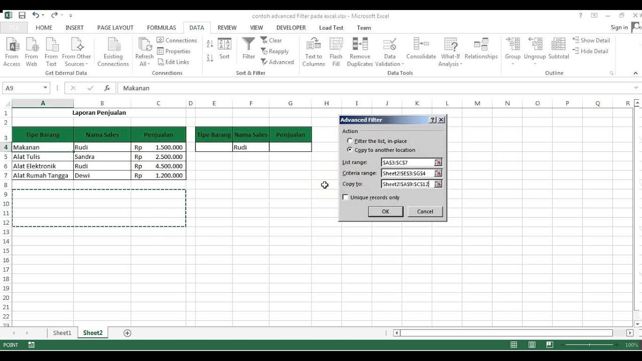 Advanced Filter Pada Excel - YouTube