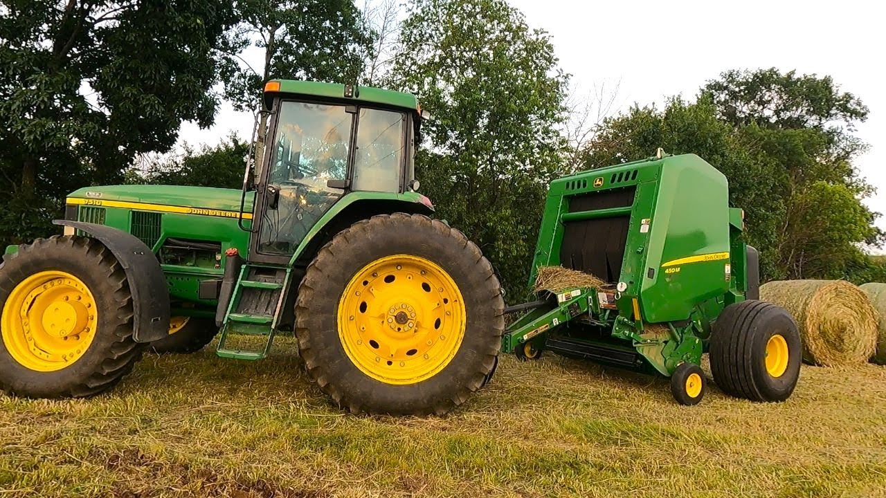Brand New Round Baler Baling Hay! John Deere 450M Round Baler Demo ...
