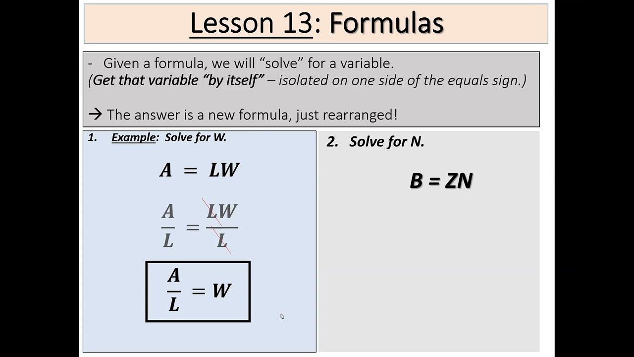 Formulas; solve for a variable - YouTube