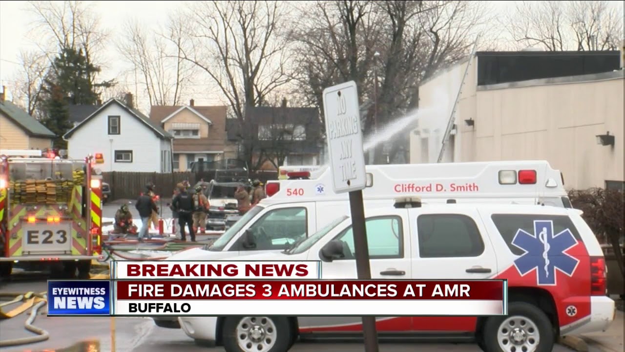 Fire destroys ambulance at AMR Headquarters - YouTube