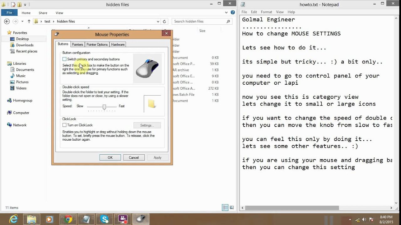 Changing Mouse Settings Options in Control Panel in winoows 8, 8., 10 ...