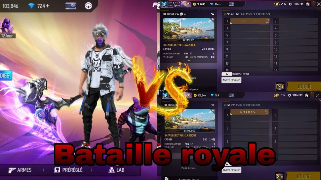 Bataille royale ( 1v1 - 2v2 ) one tap [ Free fire ] - YouTube