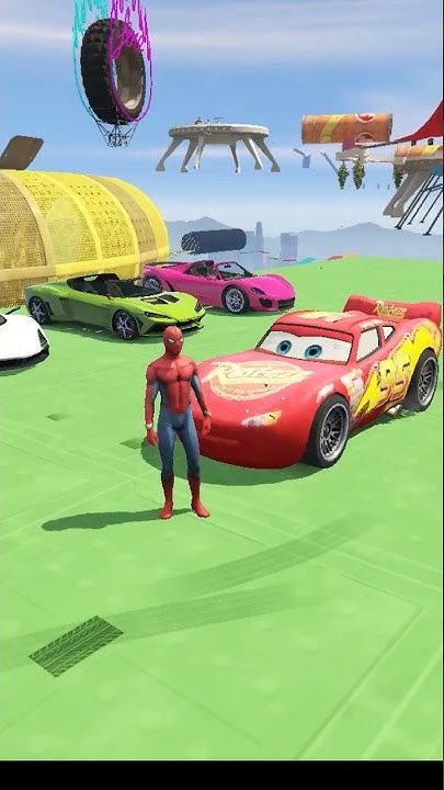 GTA 5 Epic Ragdolls Lightning McQueen Vertical Mega Ramp Challenge ...