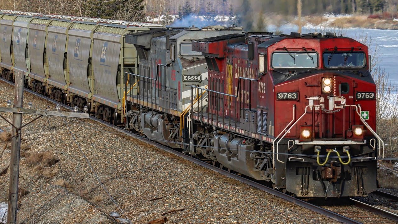 Speedy! CP K+S Potash train with KCSM Grey Ghost unit approaching Seebe ...