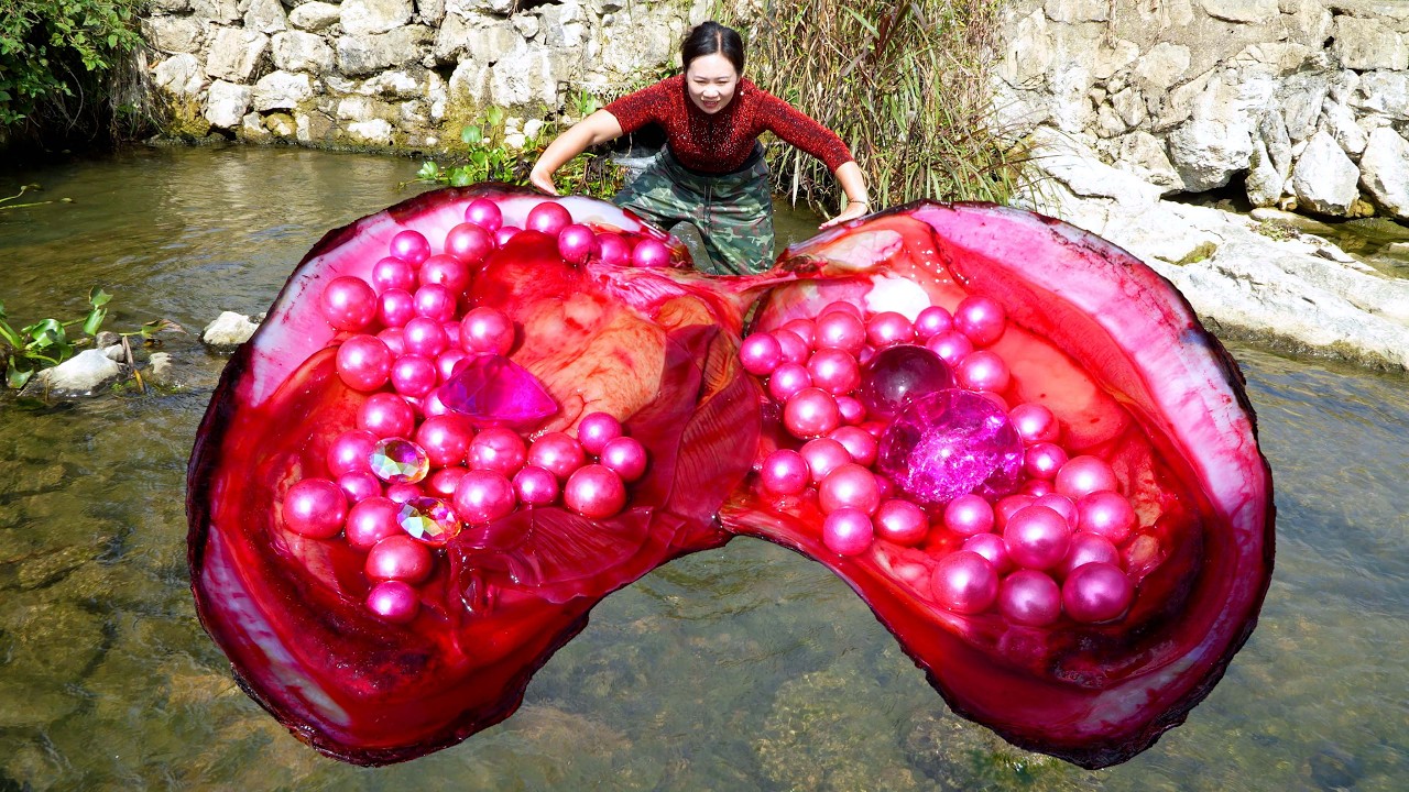 😱🎁Open the mutated giant clams in the wilderness, the girl harvests ...