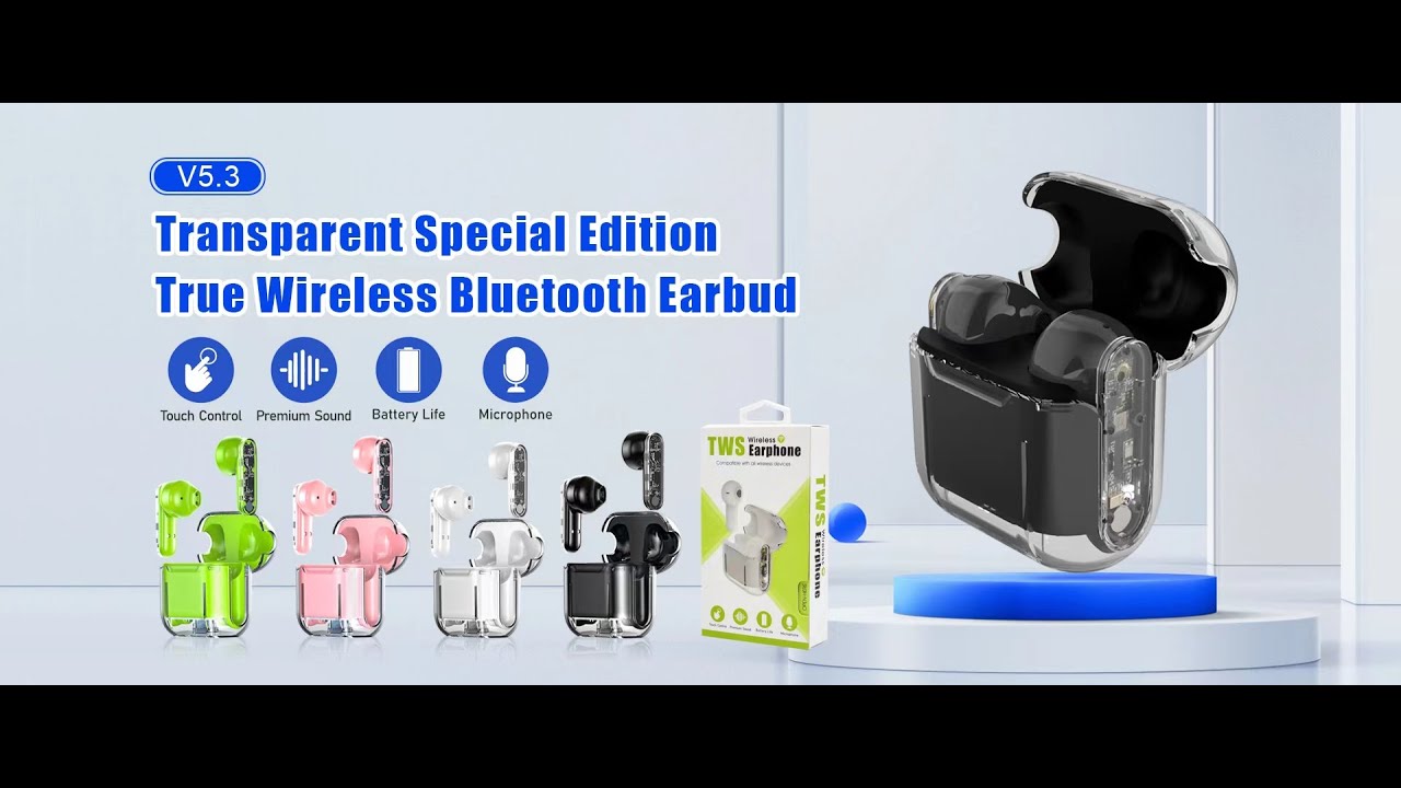 Mini visible TWS earbuds with assorted colors - YouTube
