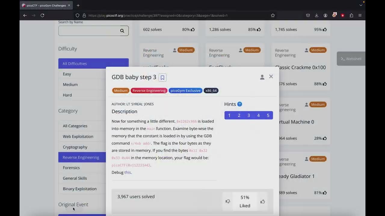 PicoCTF GDB baby step 3 & GDB baby step 4 - YouTube