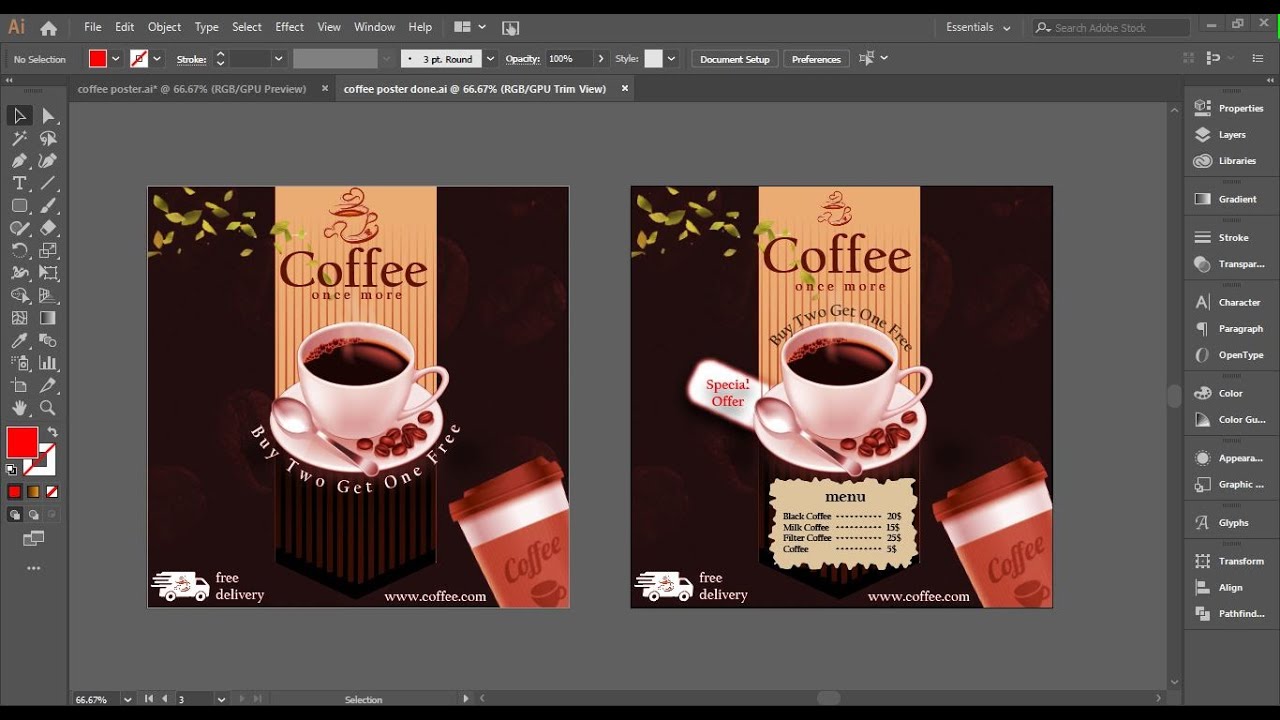 Coffee Poster Design in Adobe Illustrator Tutorial | Social media ...
