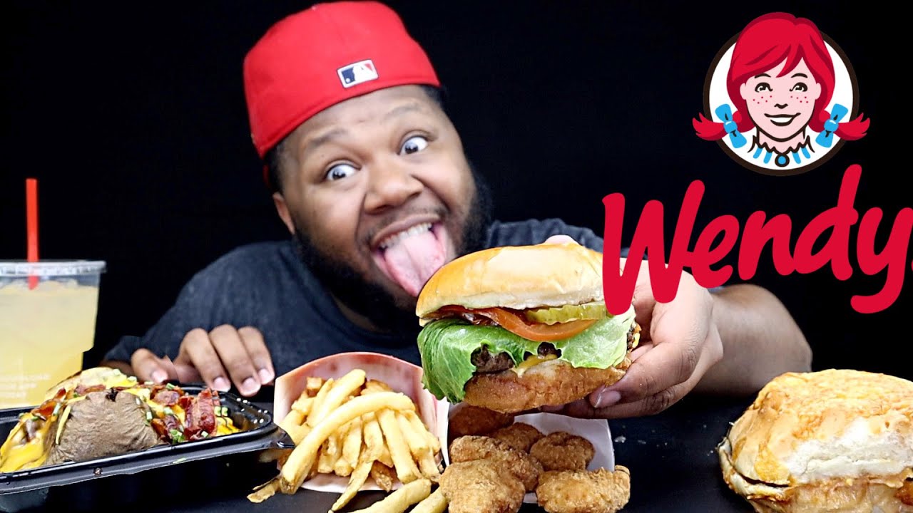 WENDYS MUKBANG! NEW Big Bacon Cheeseburger, Baconator , Pineapple Mango Lemonade ...