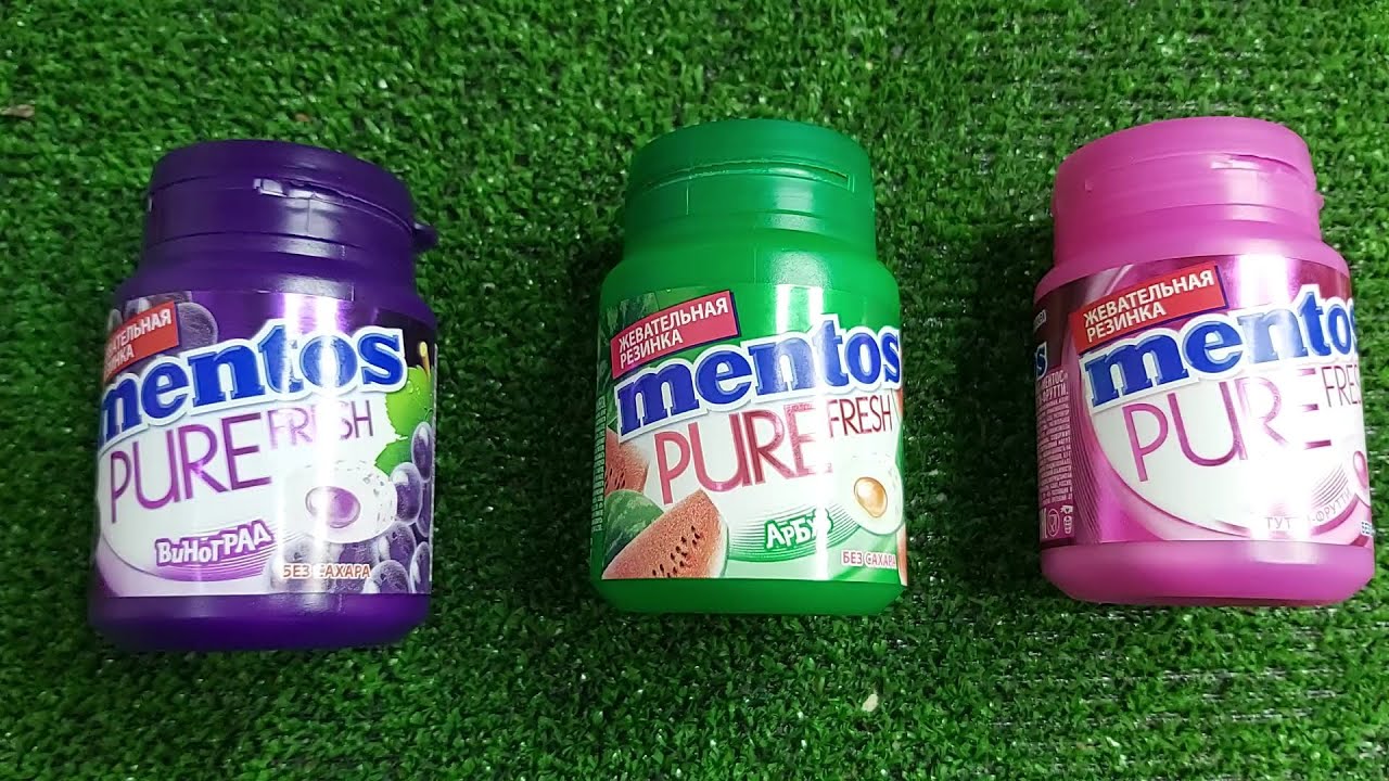Three mentos gums of different flavors - Purple vs Green vs Pink | ASMR ...