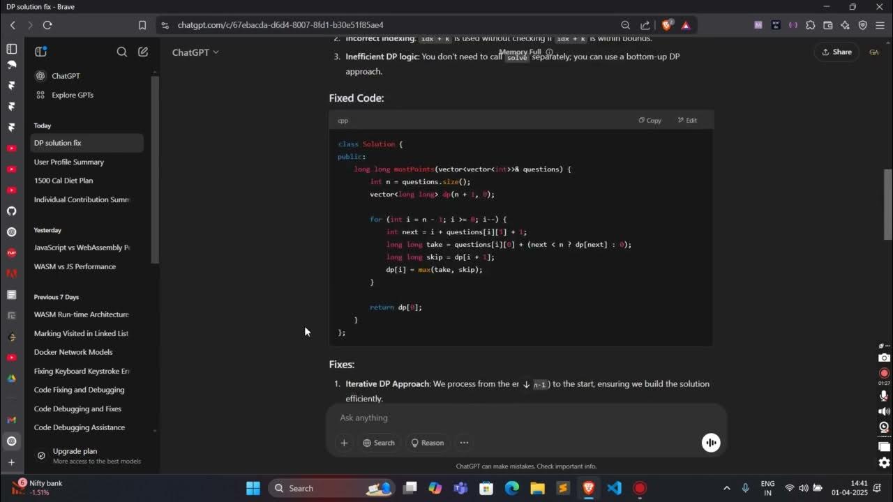 2140. Solving Questions With Brainpower || Leetcode Daily || Dynamic Programming - YouTube