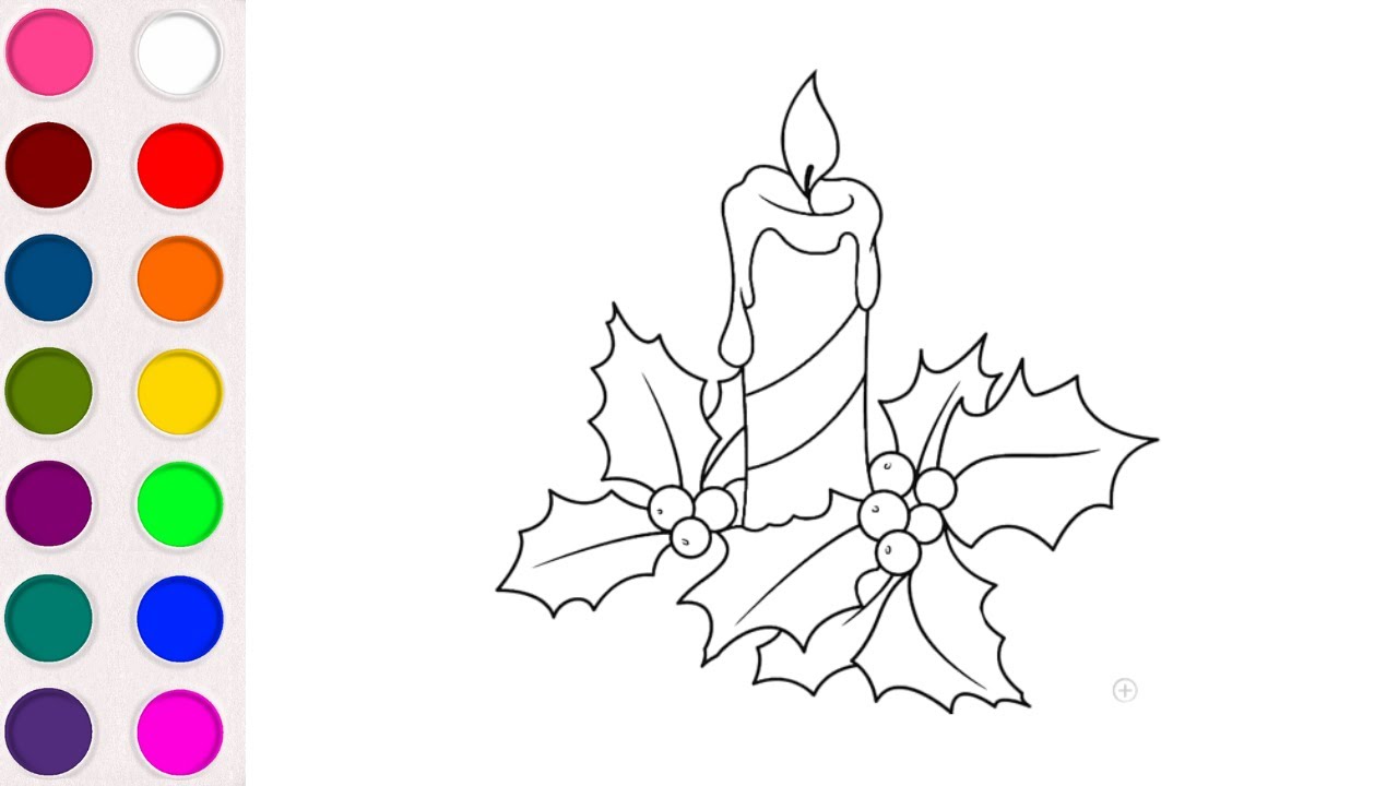 How to Draw Christmas Candle & Holly | Drawing, Coloring for Kids | ART ...