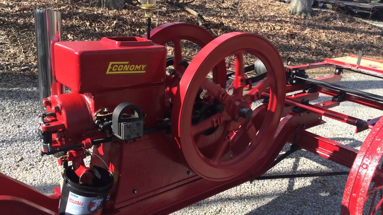 Economy 5 hp hit & miss saw rig - YouTube