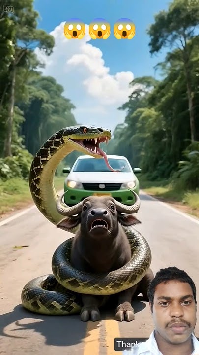 A huge python had grabbed a cow, the rescue team saved it 😭 #ai #cow # ...