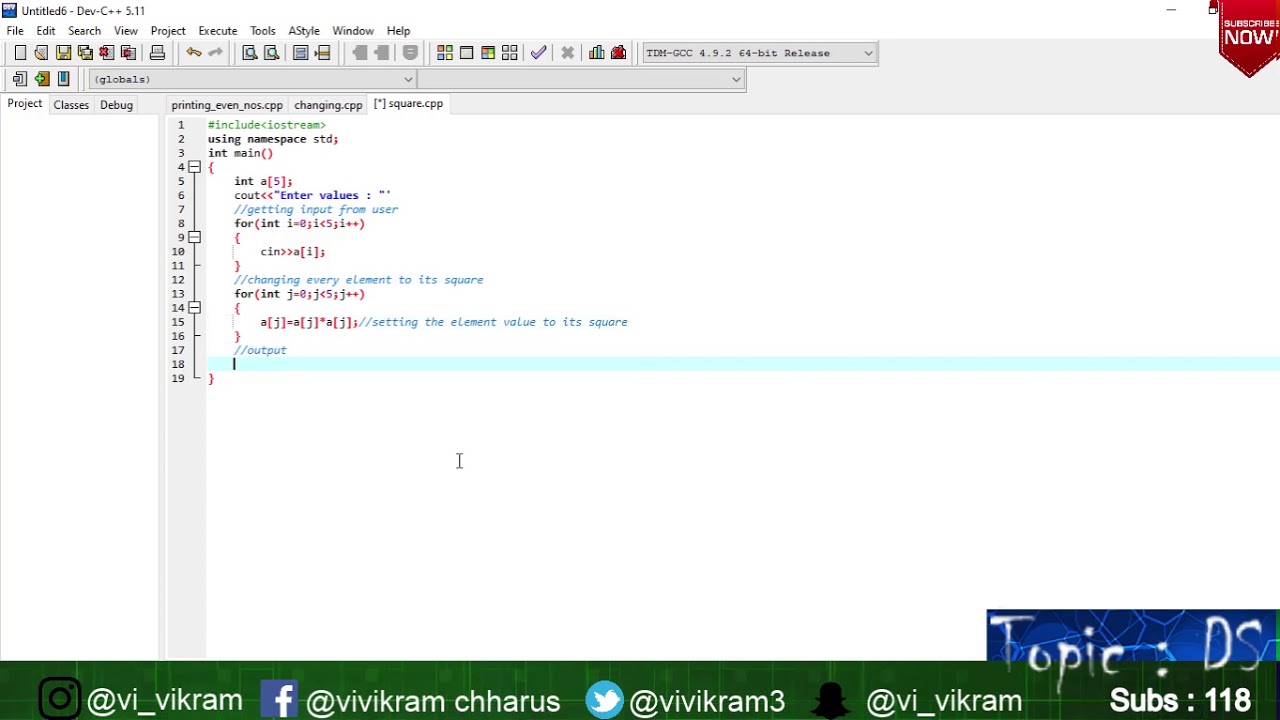 Changing every element to its square in an array - YouTube
