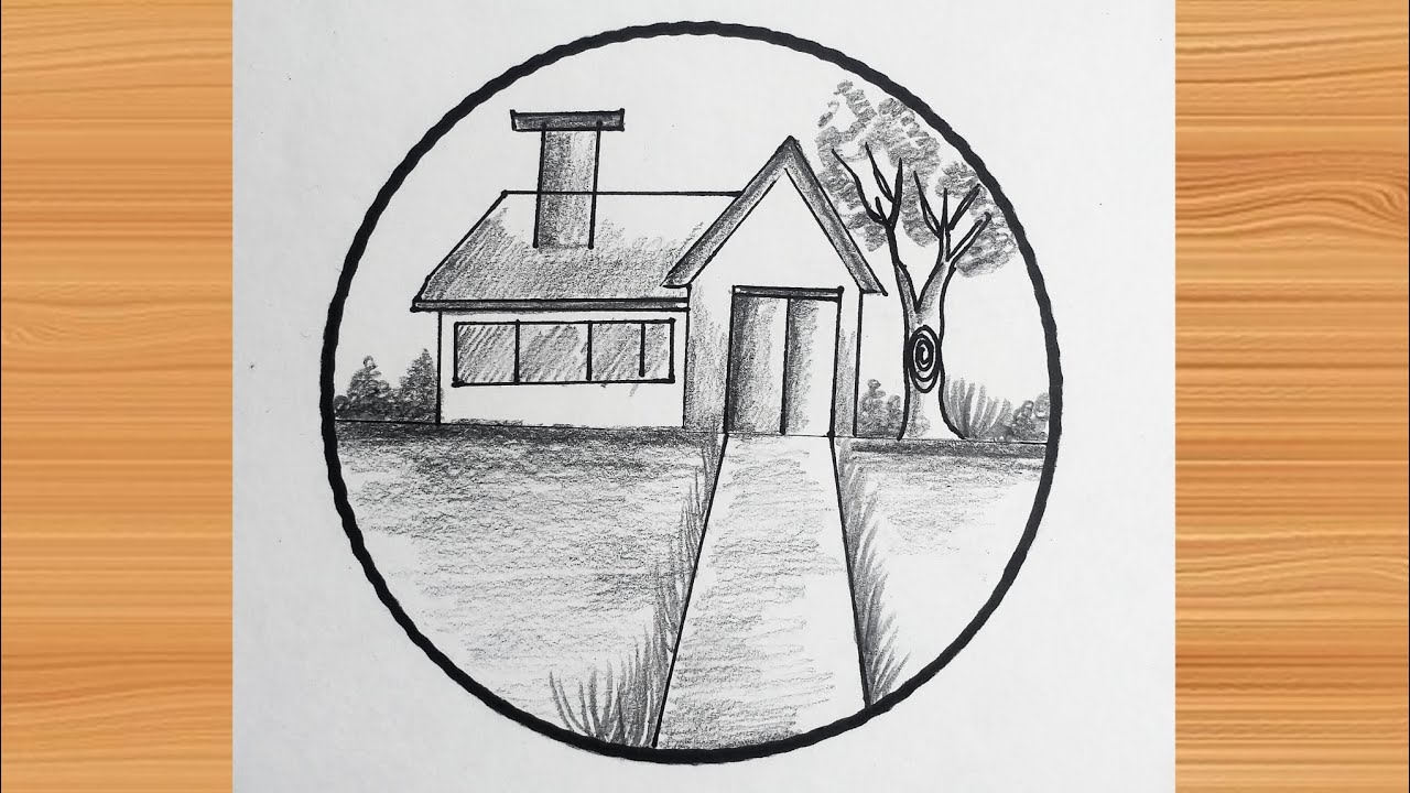 House drawing easy in circle//circle scenery drawing. - YouTube