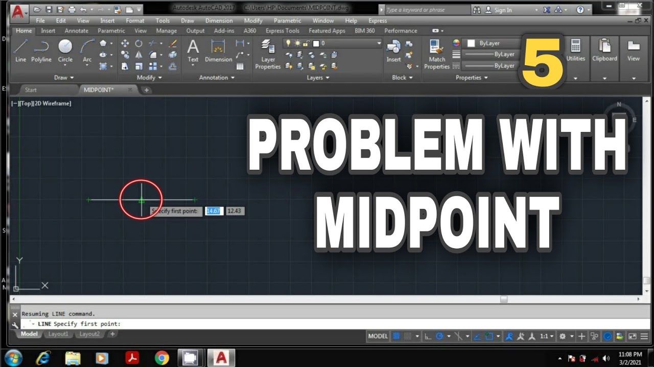 How to on Midpoint in autocad| setting of Midpoint - YouTube