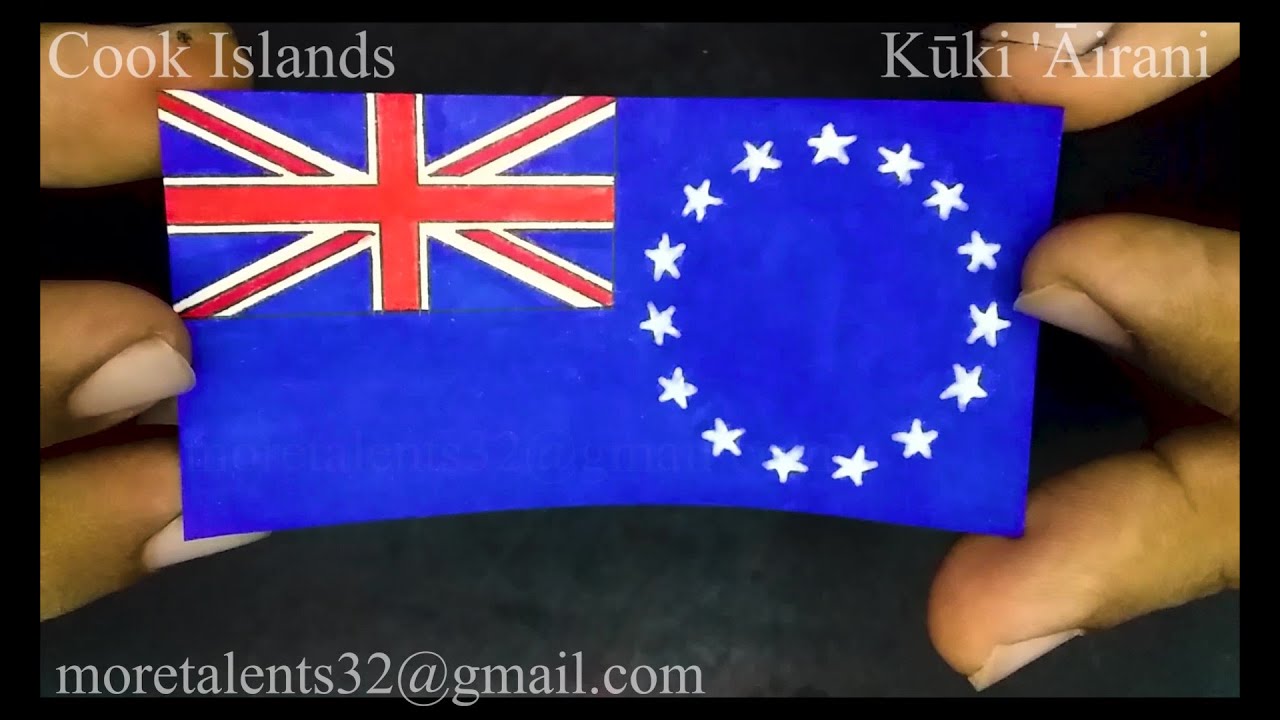 Draw Cook Islands Flag haki o Kūki 'Āirani while Anthem National waiata ...