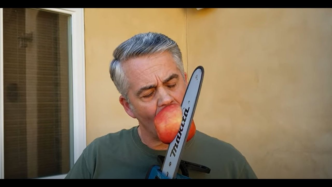 Carving an Apple in my Mouth With a Chainsaw!!!! - YouTube