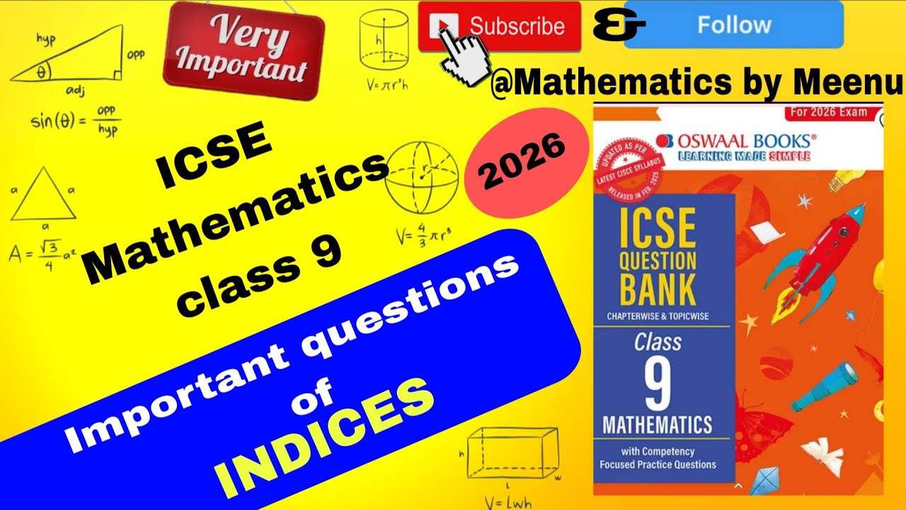 ICSE Mathematics class 9, Important questions of Chapter INDICES from ...