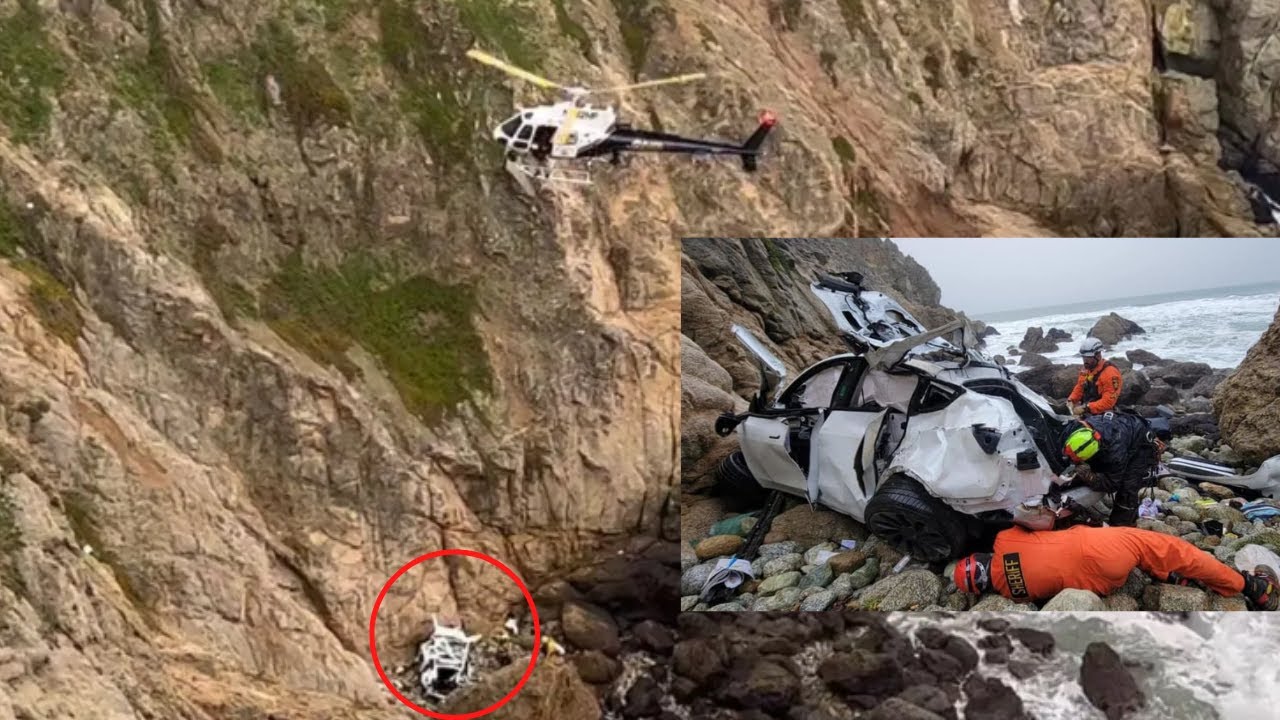 Tesla car plunges 250ft off cliff California car crash,injuring 2 out ...